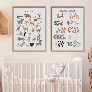 Animal Alphabet and Numbers Posters, Set of 2, Printable Wall Art, Boho ...