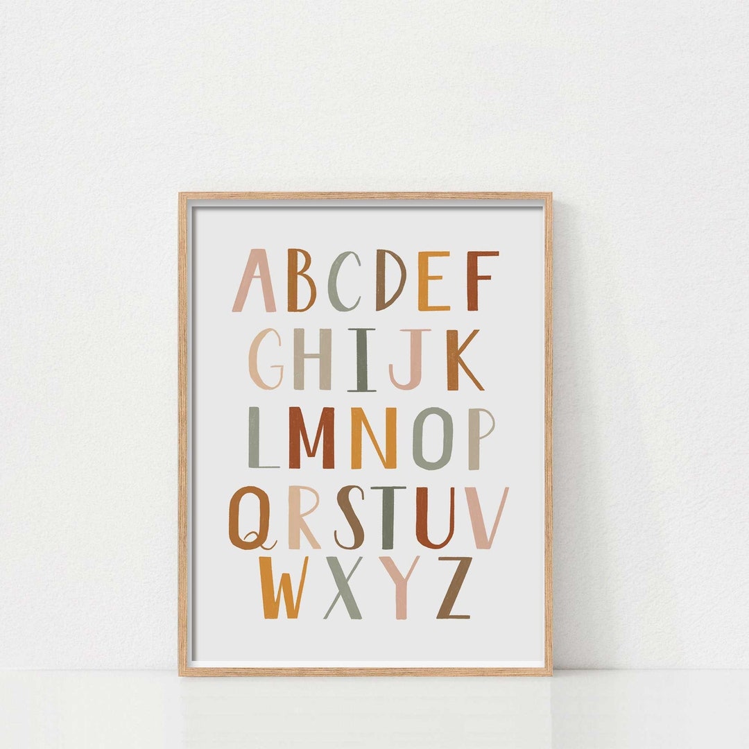 Alphabet Poster, Neutral Boho Nursery, Neutral Alphabet Poster ...