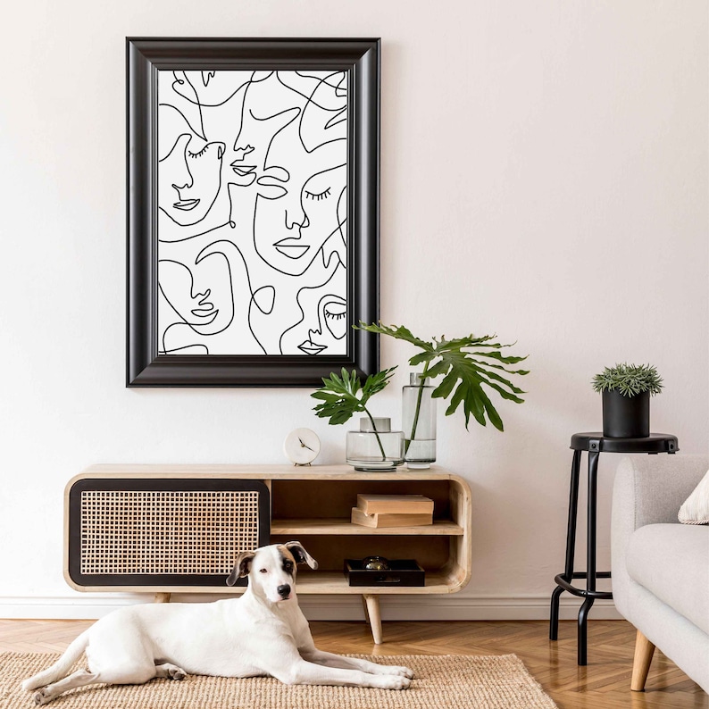 Face Art Line Drawing PRINTABLE Wall Decor, Abstract Face Line Drawing ...