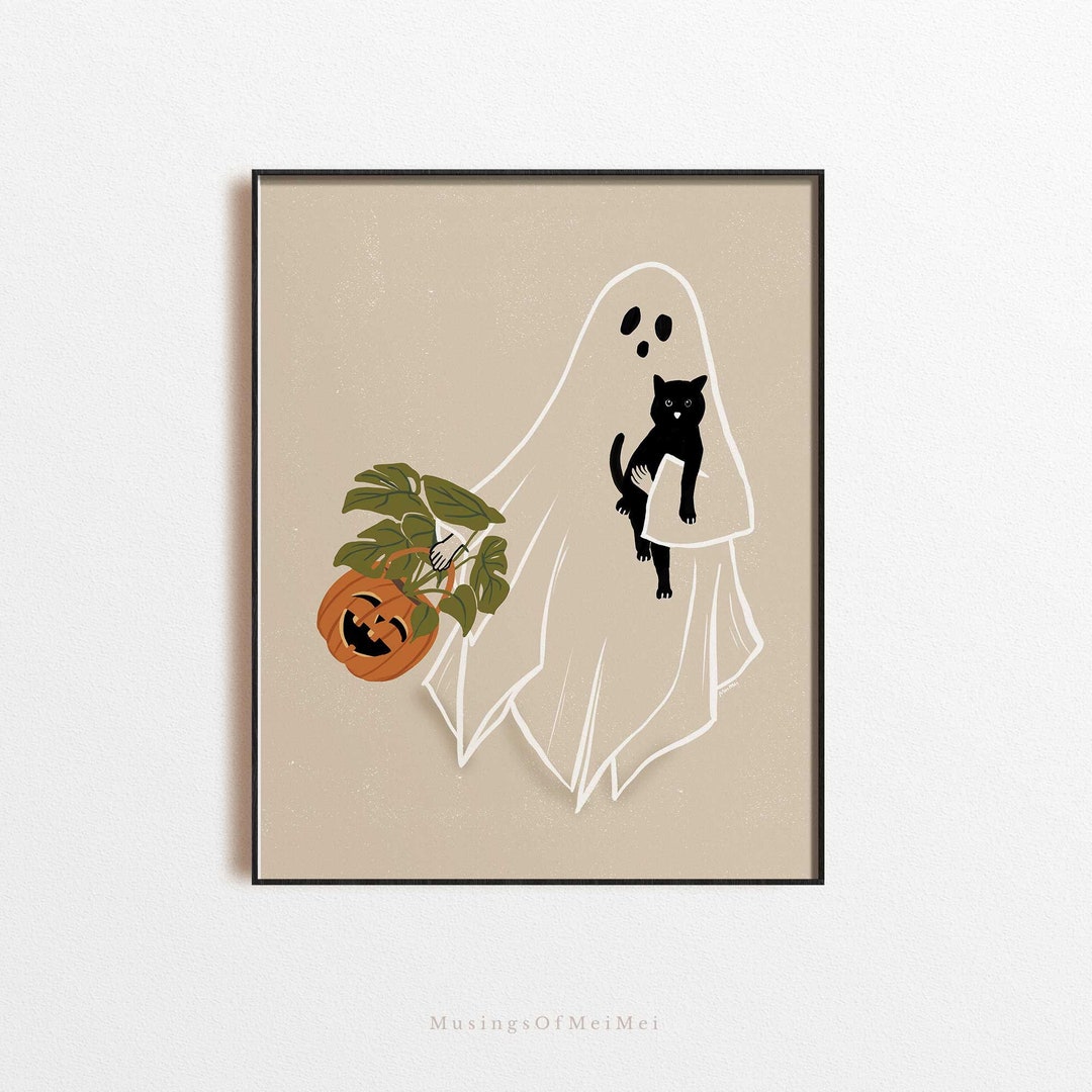 Ghost Halloween Print, Halloween Cat Lover Print, Plant Lover Halloween ...
