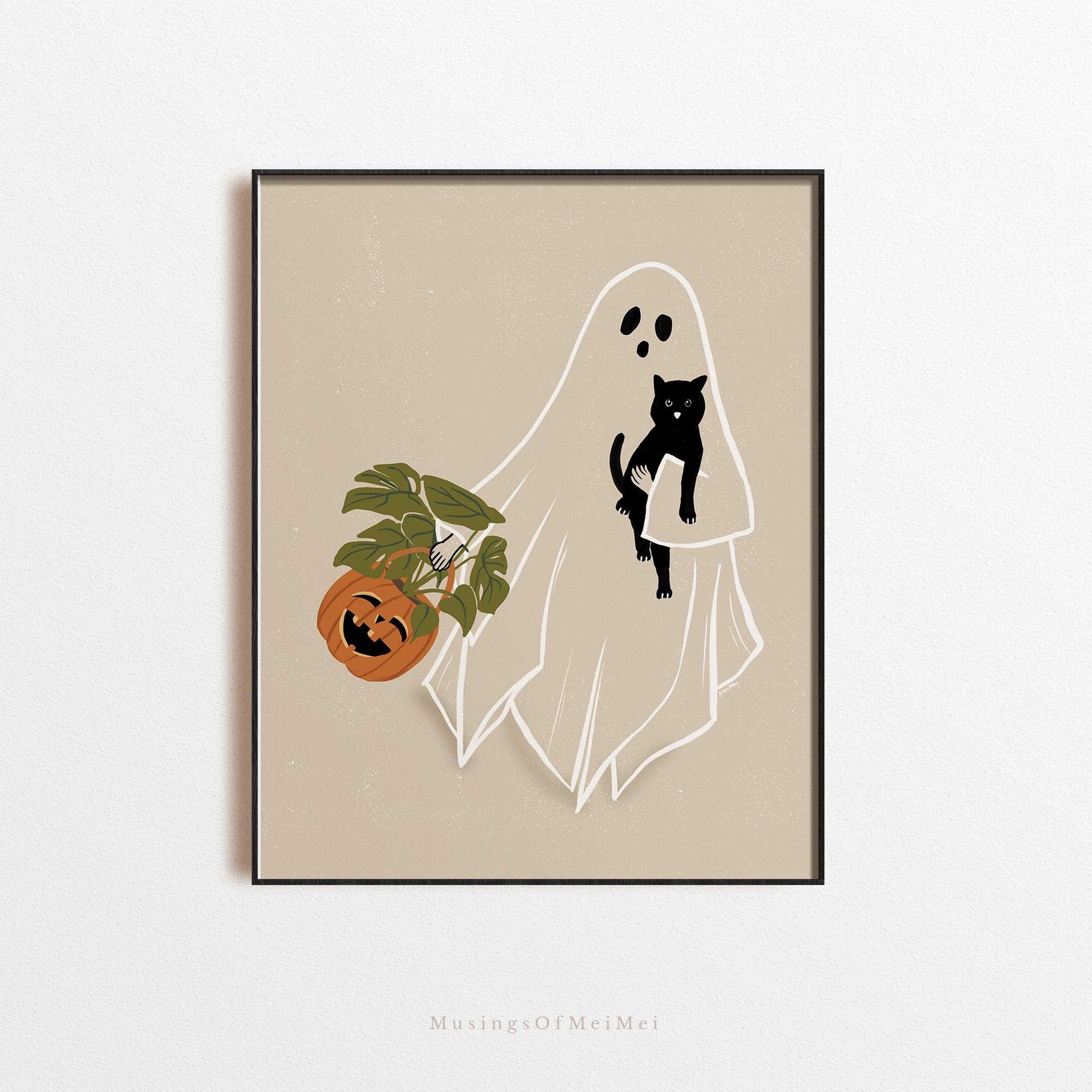 Ghost Halloween Print, Halloween Cat Lover Print, Plant Lover Halloween ...