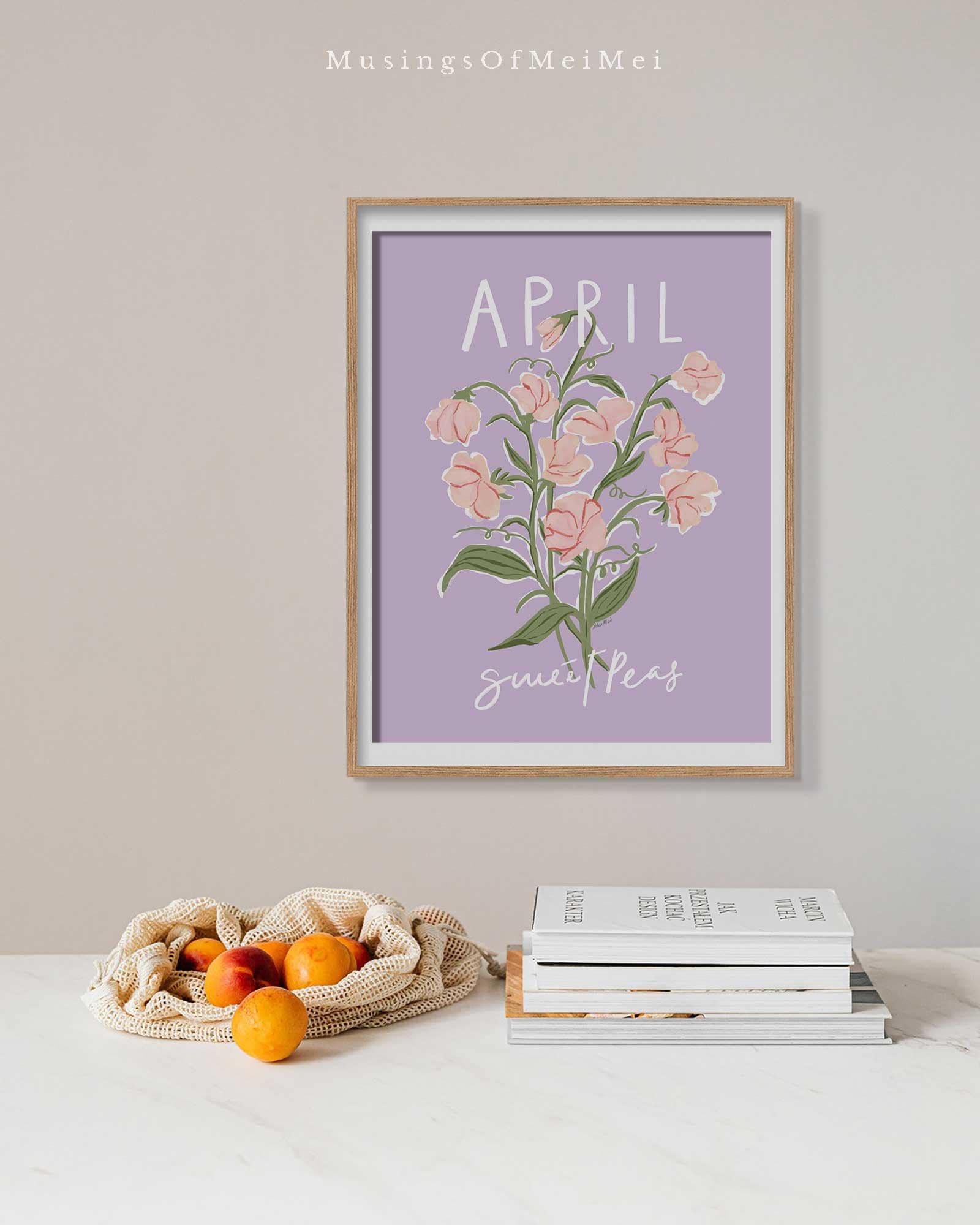 April Birth Month Flower Print, Printable Wall Art, Birthday Gift ...