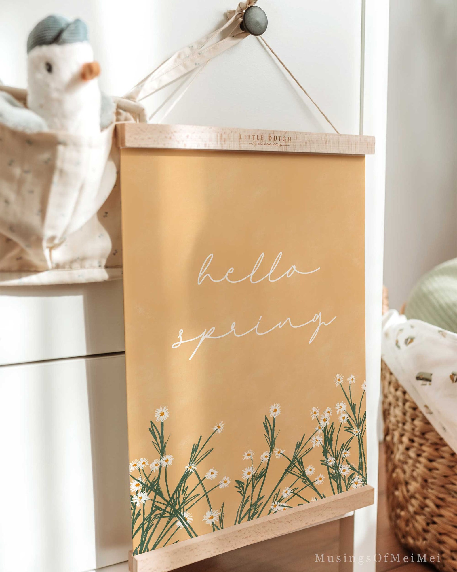 Hello Spring Wall Art, Printable Wall Art, Floral Art, Daisy Print ...