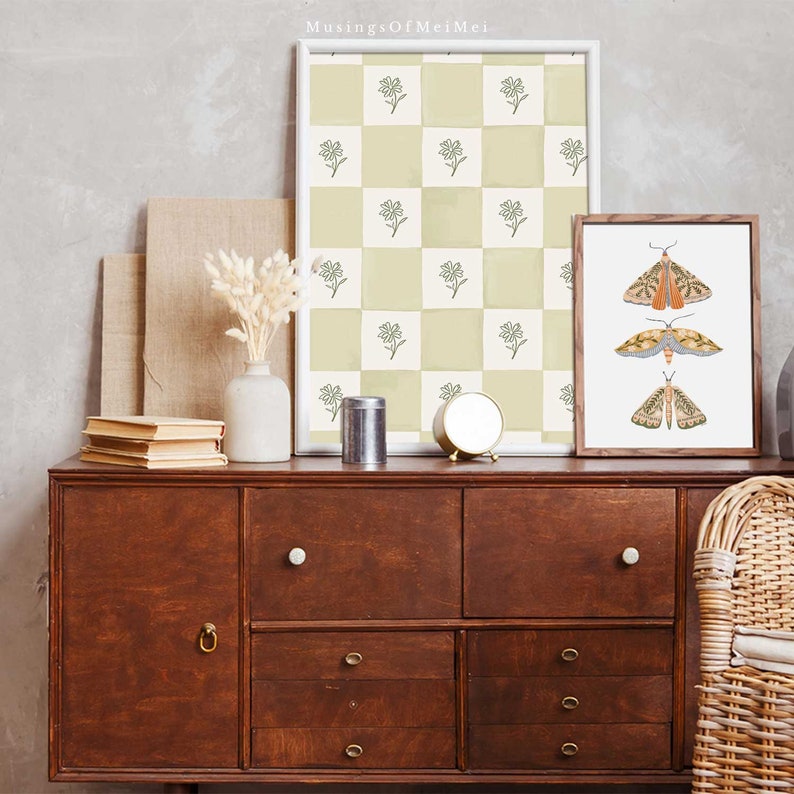 Checkered Flower Print, Printable Wall Art, Flower Wall Art, Nursery ...