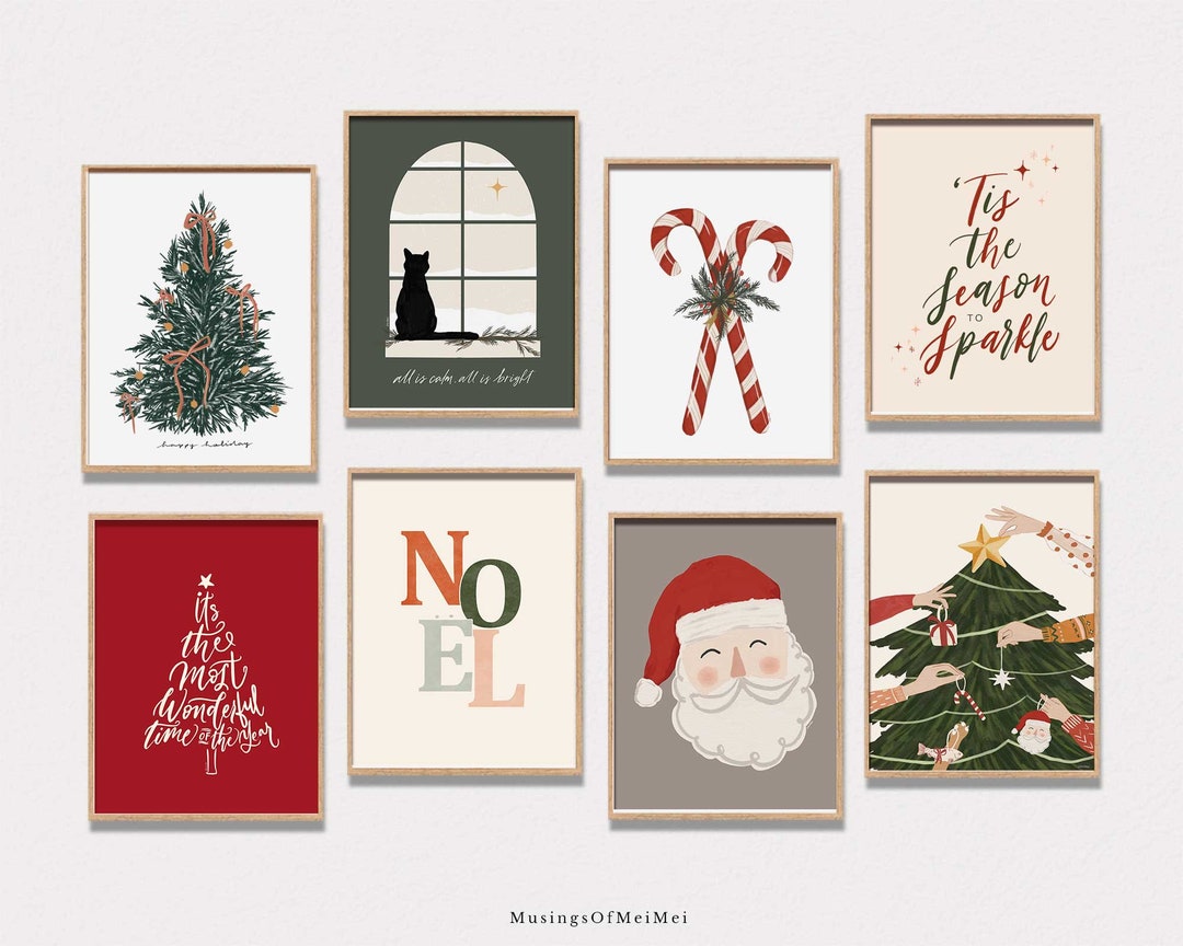 Christmas Gallery Wall Art Set of 16, Printable Wall Art, Holiday ...