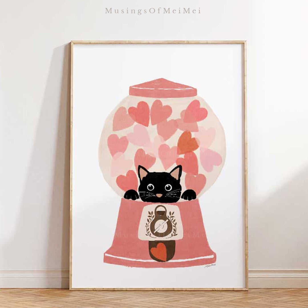 Pink Heart Gumball Machine Art Print for Kids Nursery & Playroom Decor ...