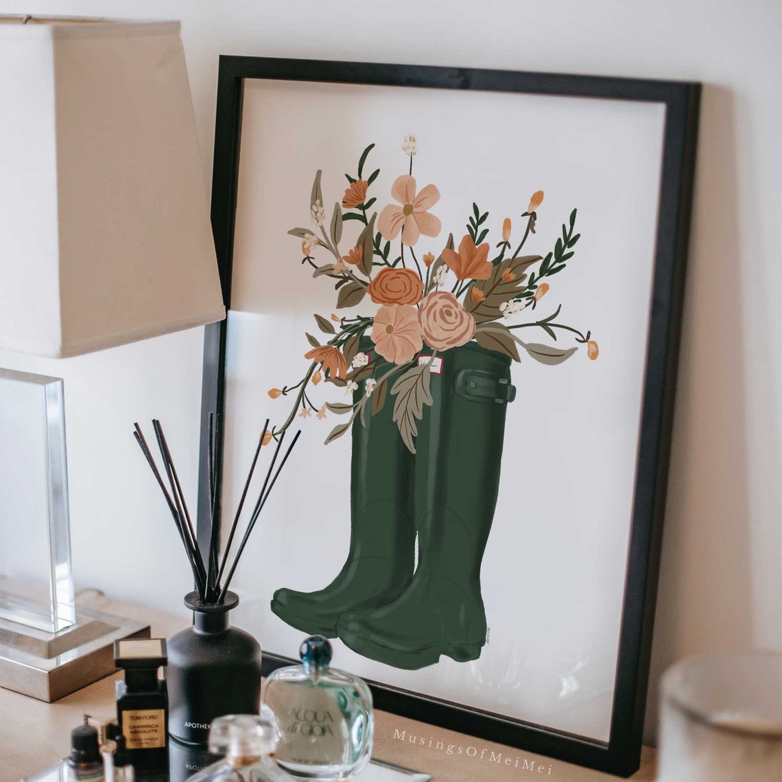 Fall Printable Decor, Wellies Boot Print, Fall Botanical Print ...