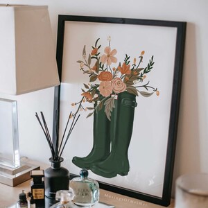 Fall Printable Decor, Wellies Boot Print, Fall Botanical Print ...