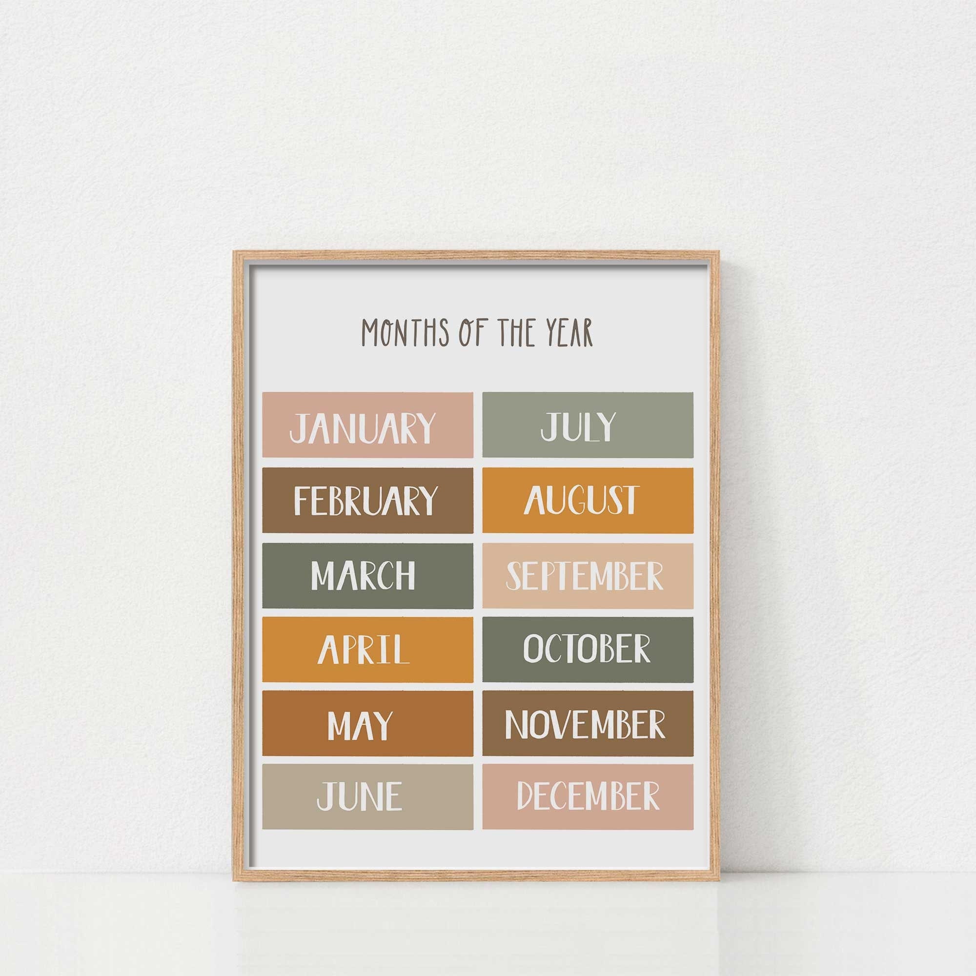 Months of the Year Educational Print, Boho Nursery Print, Printable ...