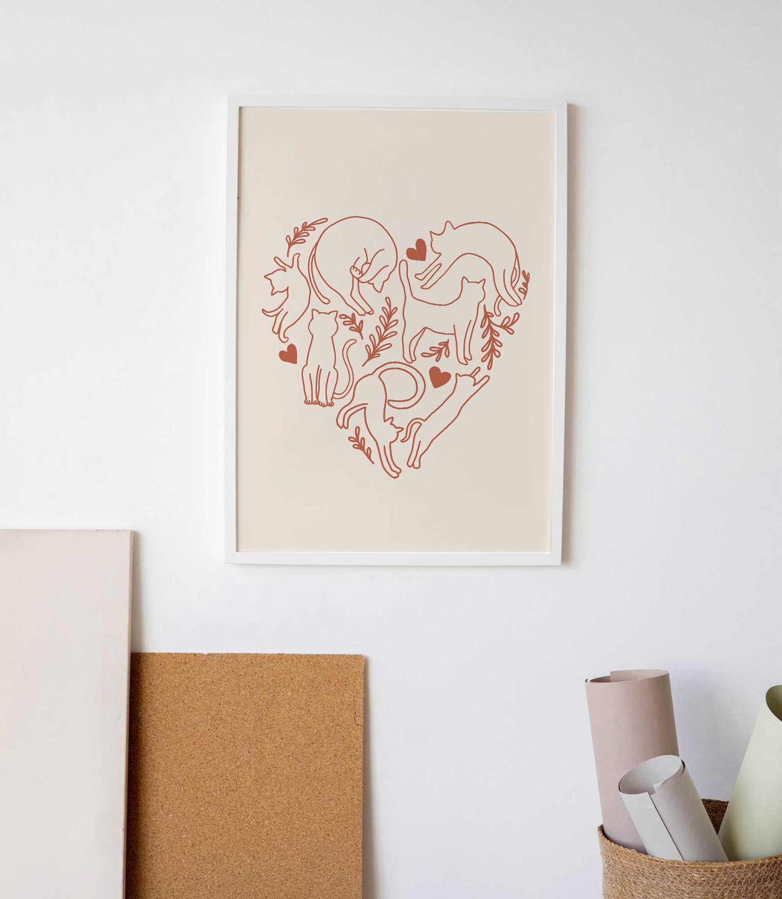 Cat Lover Art Print, Hearts of Cats, Printable Wall Art, Valentines Cat ...