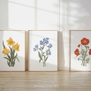 Spring Flower Prints, Set of 4, Printable Wall Art, Farmhouse Decor ...