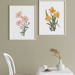Spring Flower Prints, Set of 4, Printable Wall Art, Farmhouse Decor ...