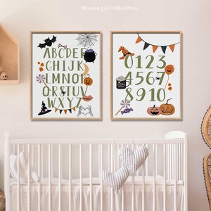 Halloween Alphabet and Numbers Printable Art, Halloween Wall Decor for ...