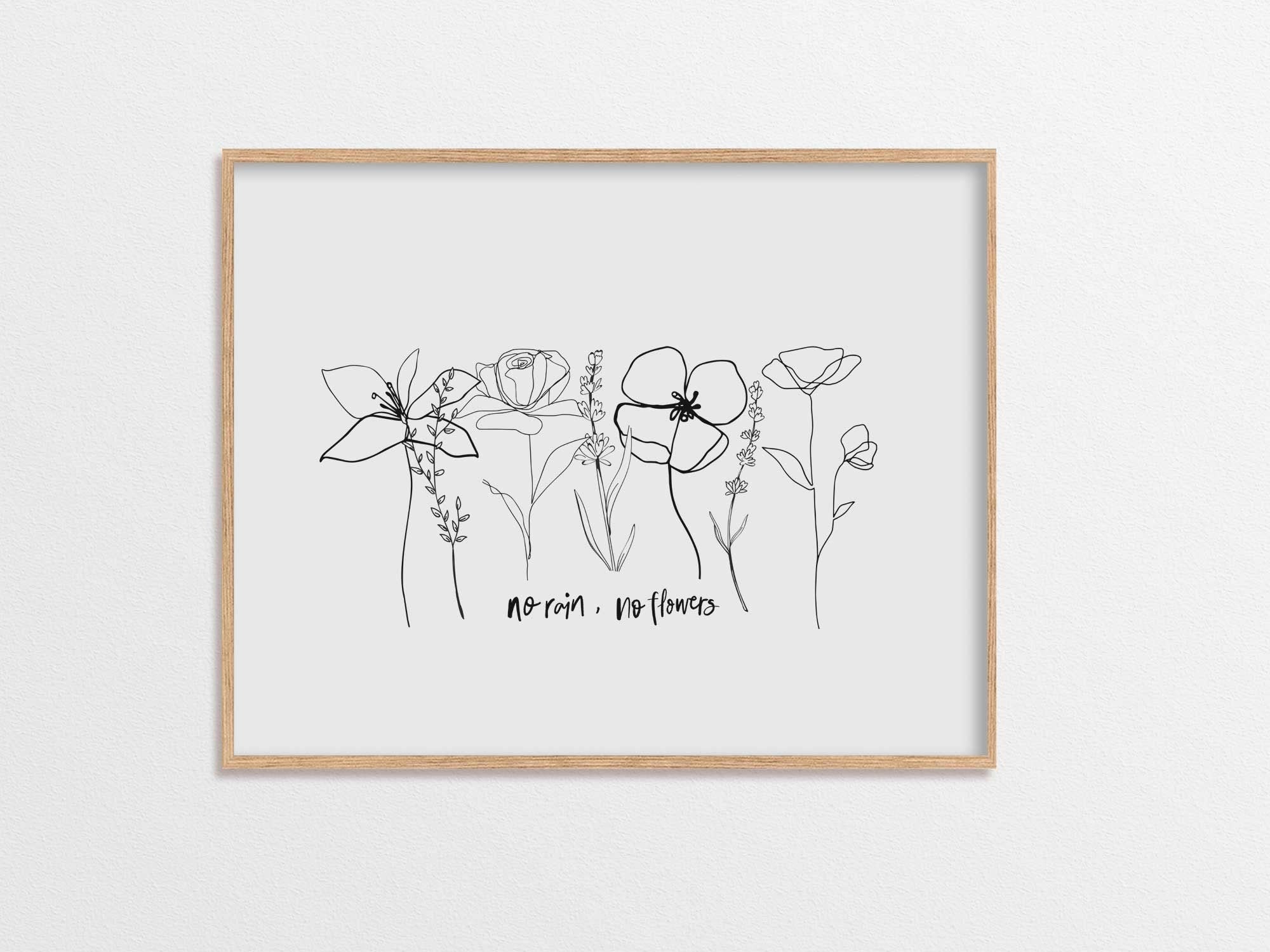 Flower Wall Art Quote Print Floral Print No Rain No | Etsy