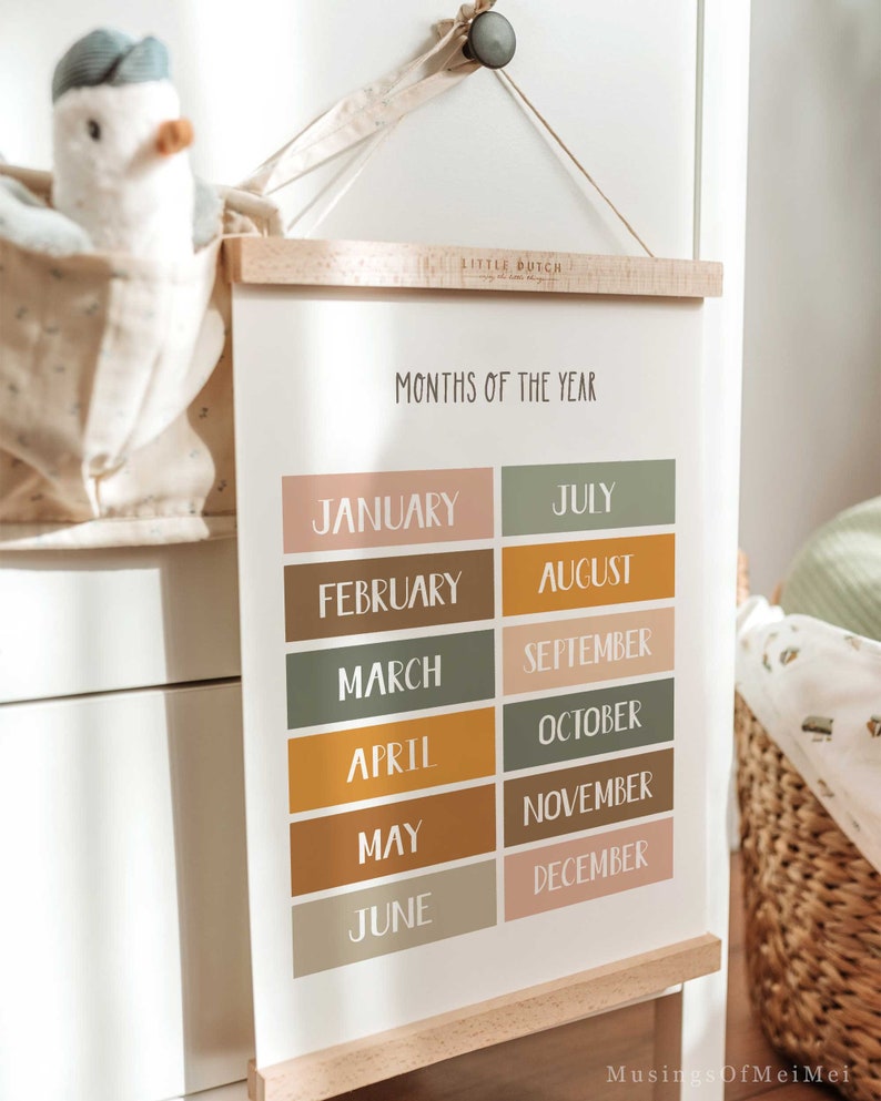 Months of the Year Educational Print, Boho Nursery Print, Printable ...