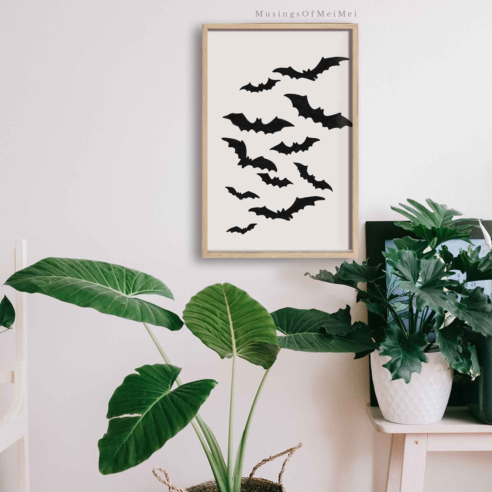 Halloween Bat Wall Art, Printable Wall Art, Neutral Halloween Decor ...