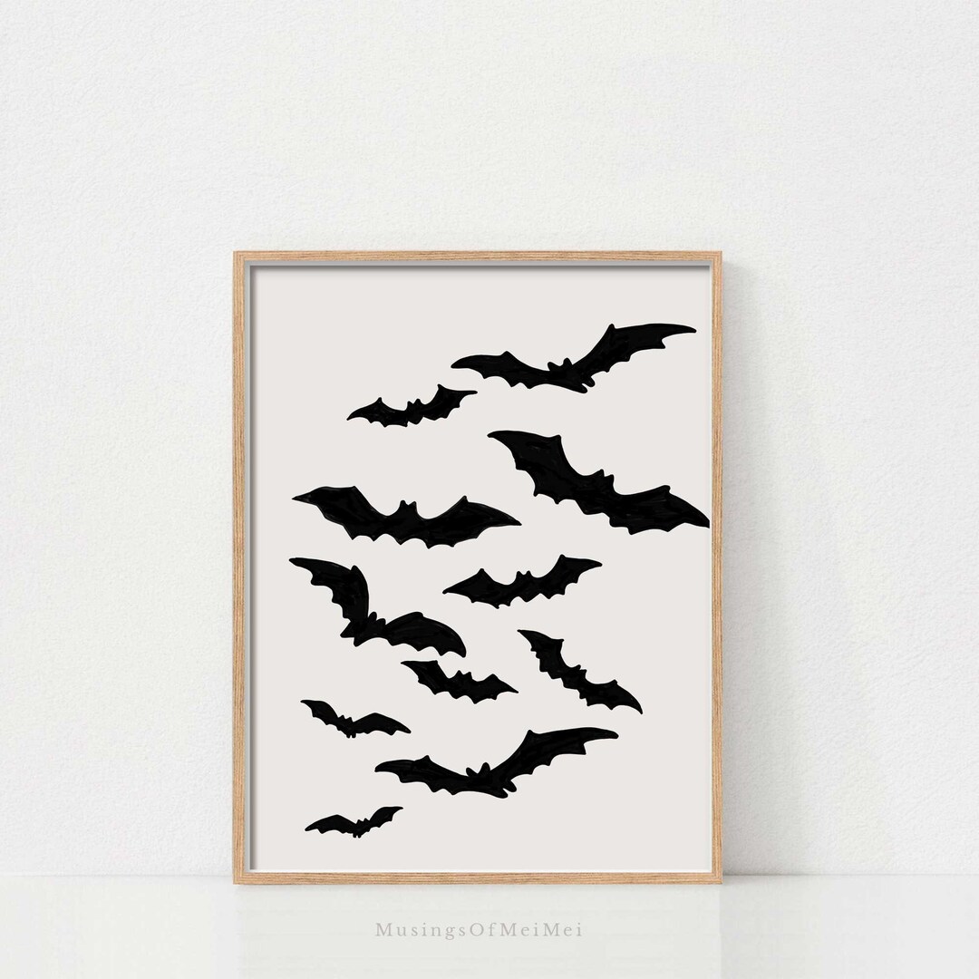 Halloween Bat Wall Art, Printable Wall Art, Neutral Halloween Decor ...