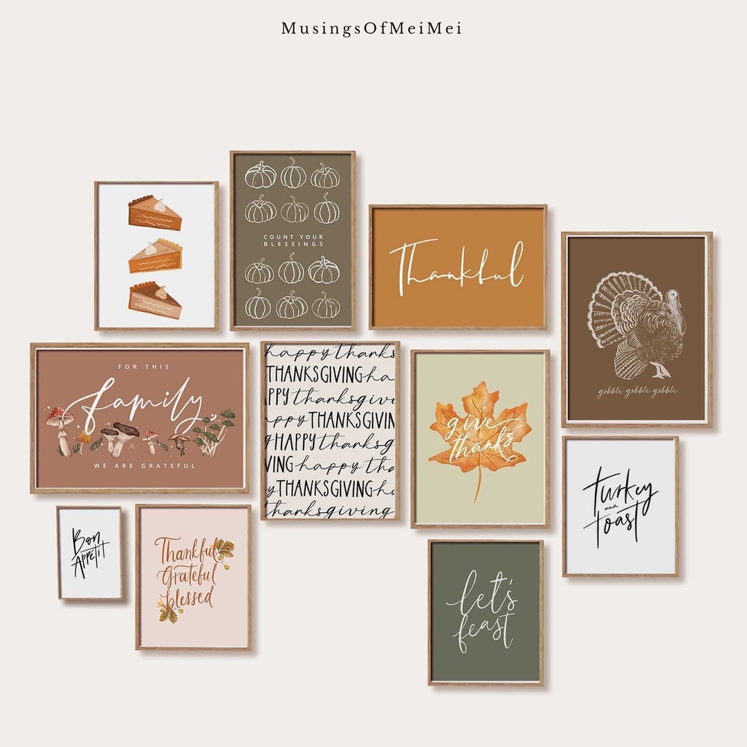 Thanksgiving Gallery Wall Art Print Set, 11 Prints, Printable Wall Art ...