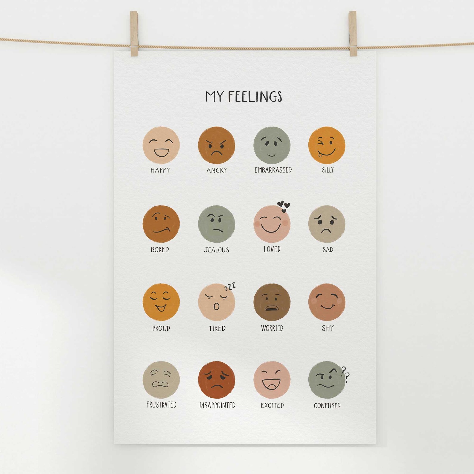 Nursery Feelings Chart, Boho Nursery Print, Kids Emotions Art ...