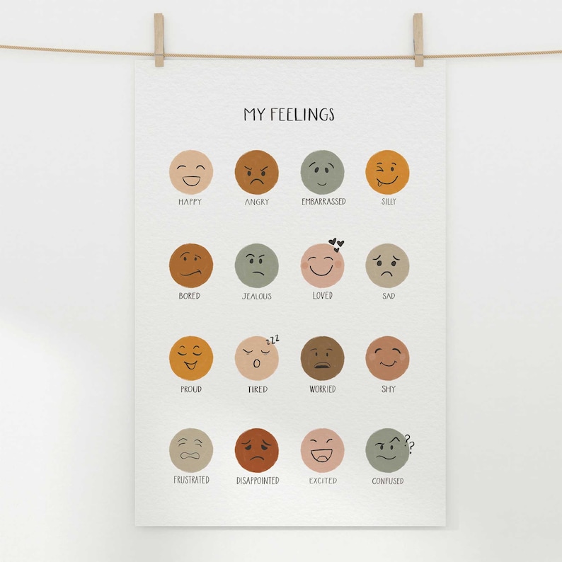 Nursery Feelings Chart Boho Nursery Print Kids Emotions Art - Etsy