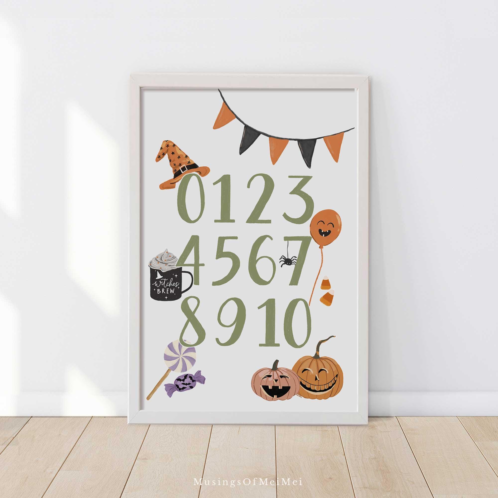 Halloween Alphabet and Numbers Printable Art, Halloween Wall Decor for ...