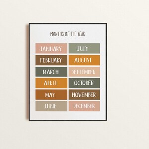Months of the Year Educational Print, Boho Nursery Print, Printable ...