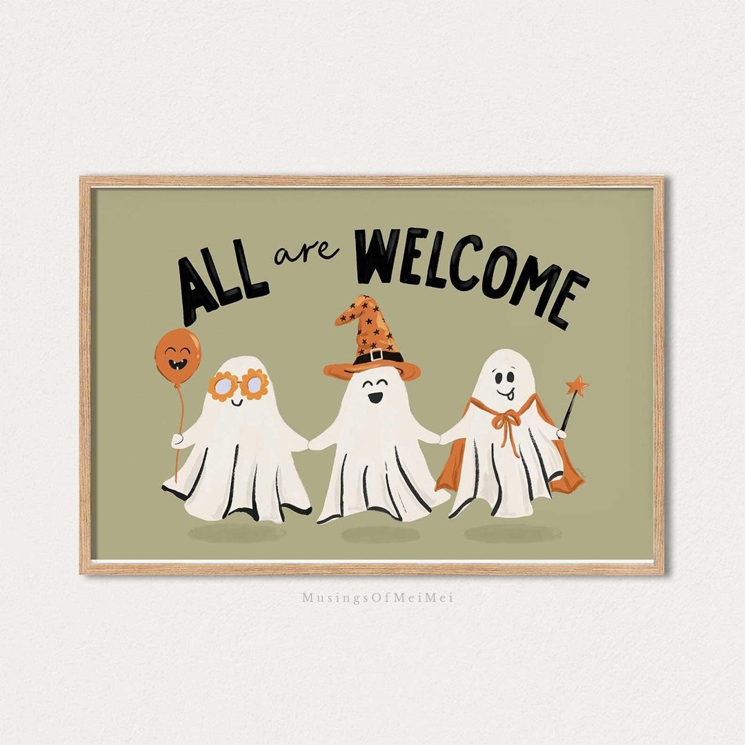 Fun Spooky Inclusive Kids Halloween Printable Wall Art, Cute Ghost Kids ...