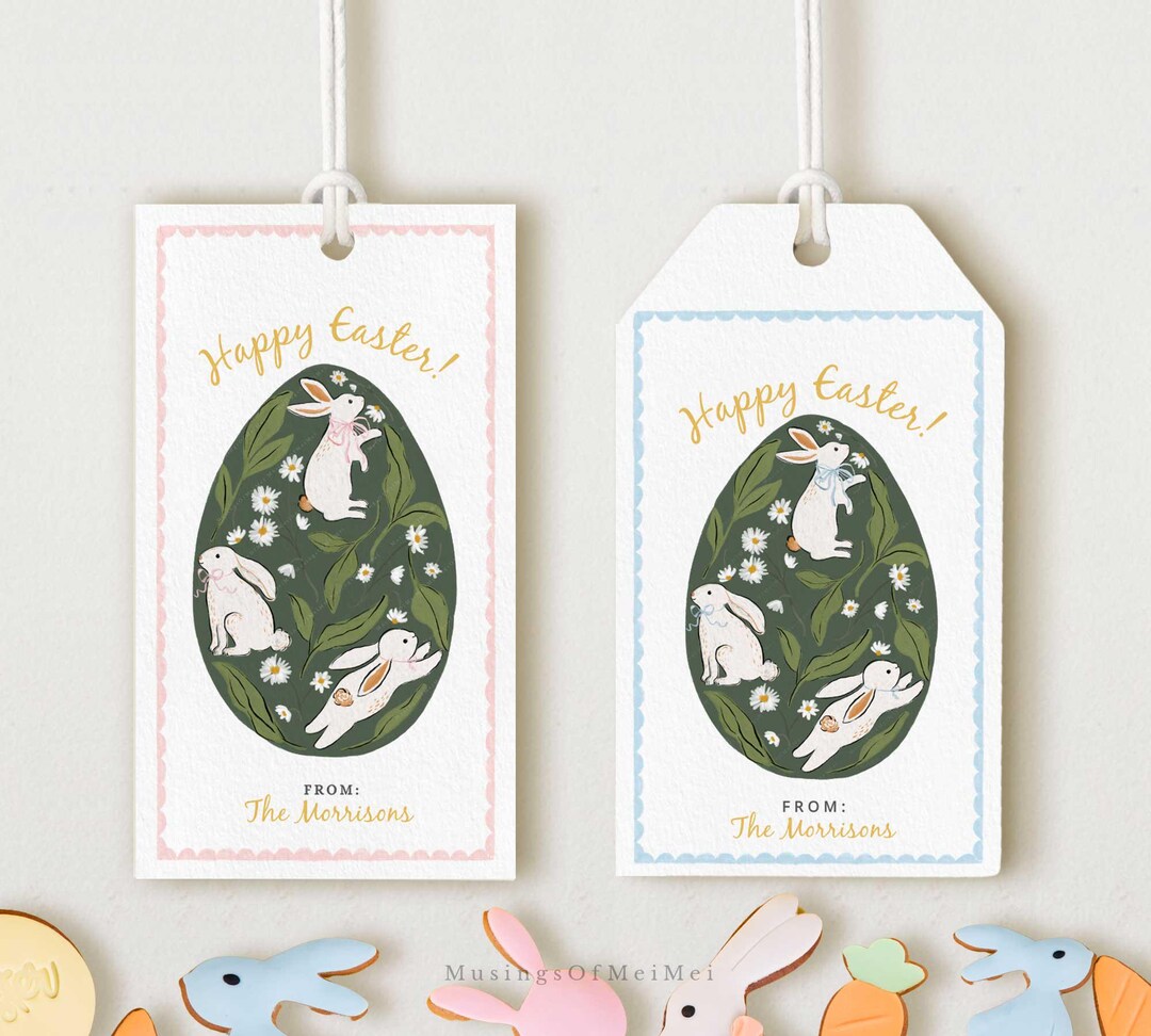 Printable Easter Favor Tags With Bunnies, Editable Easter Egg Spring ...