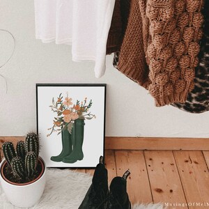 Fall Printable Decor, Wellies Boot Print, Fall Botanical Print ...