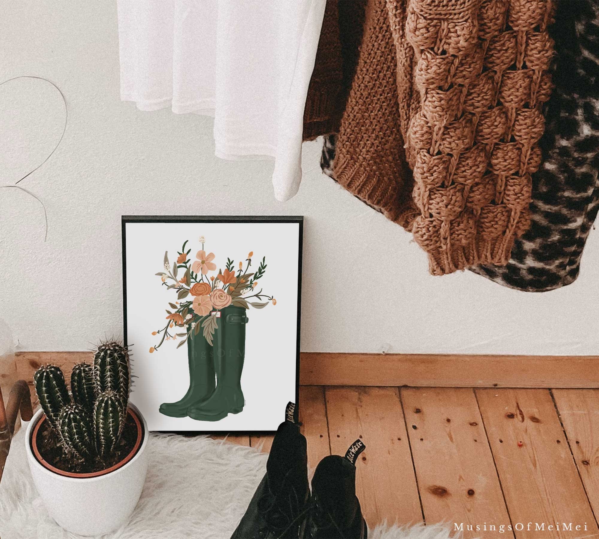 Fall Printable Decor, Wellies Boot Print, Fall Botanical Print ...