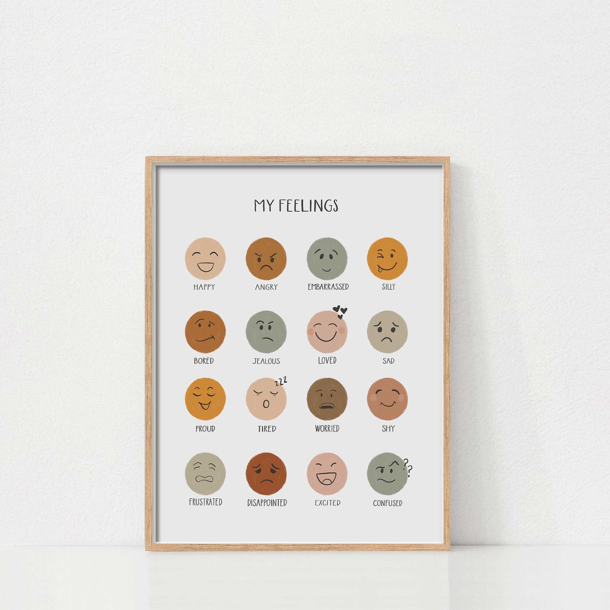 Nursery Feelings Chart, Boho Nursery Print, Kids Emotions Art ...