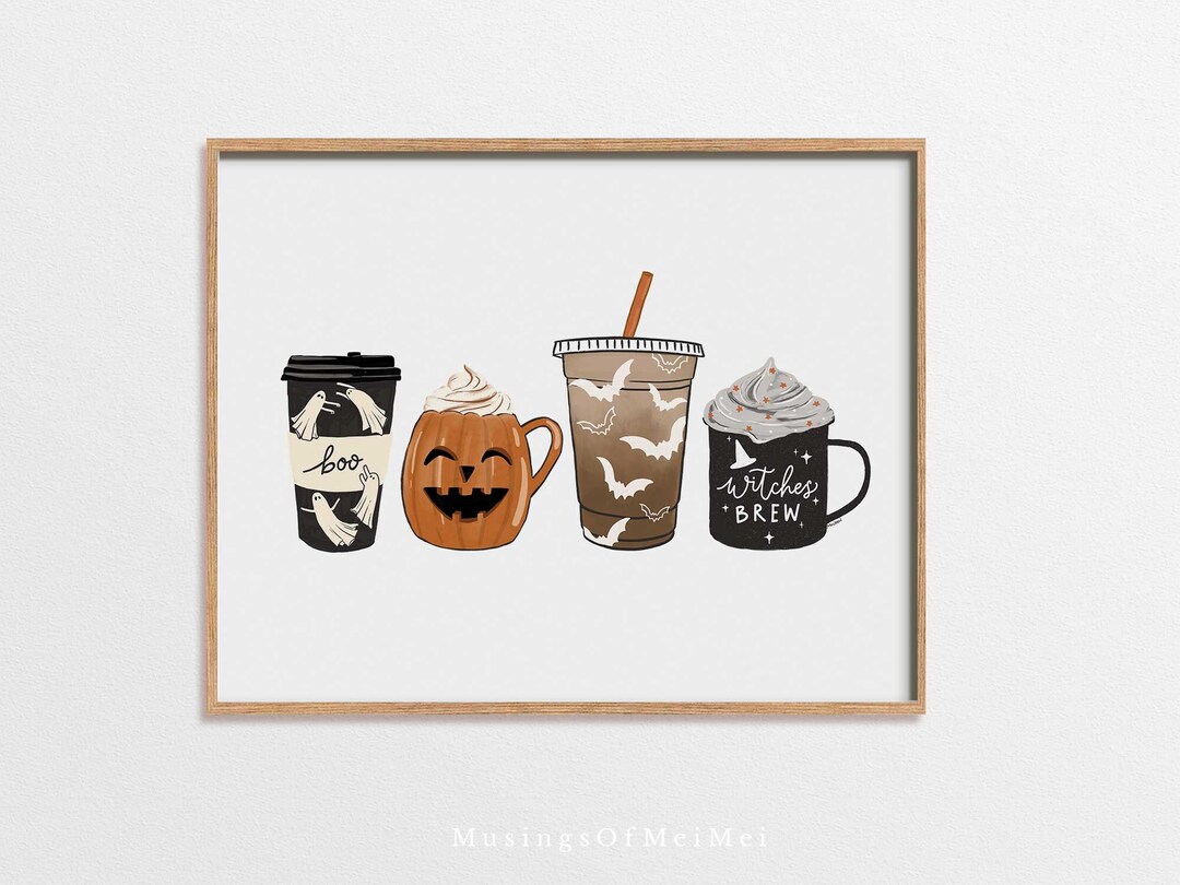 Fall Coffee Print, Printable Wall Art, Halloween Coffee Bar Decor ...