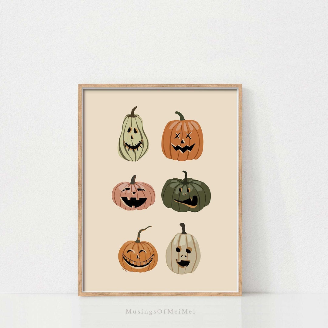 Halloween Pumpkin Wall Art, Adorable Jack-o'-lanterns, Printable Wall ...
