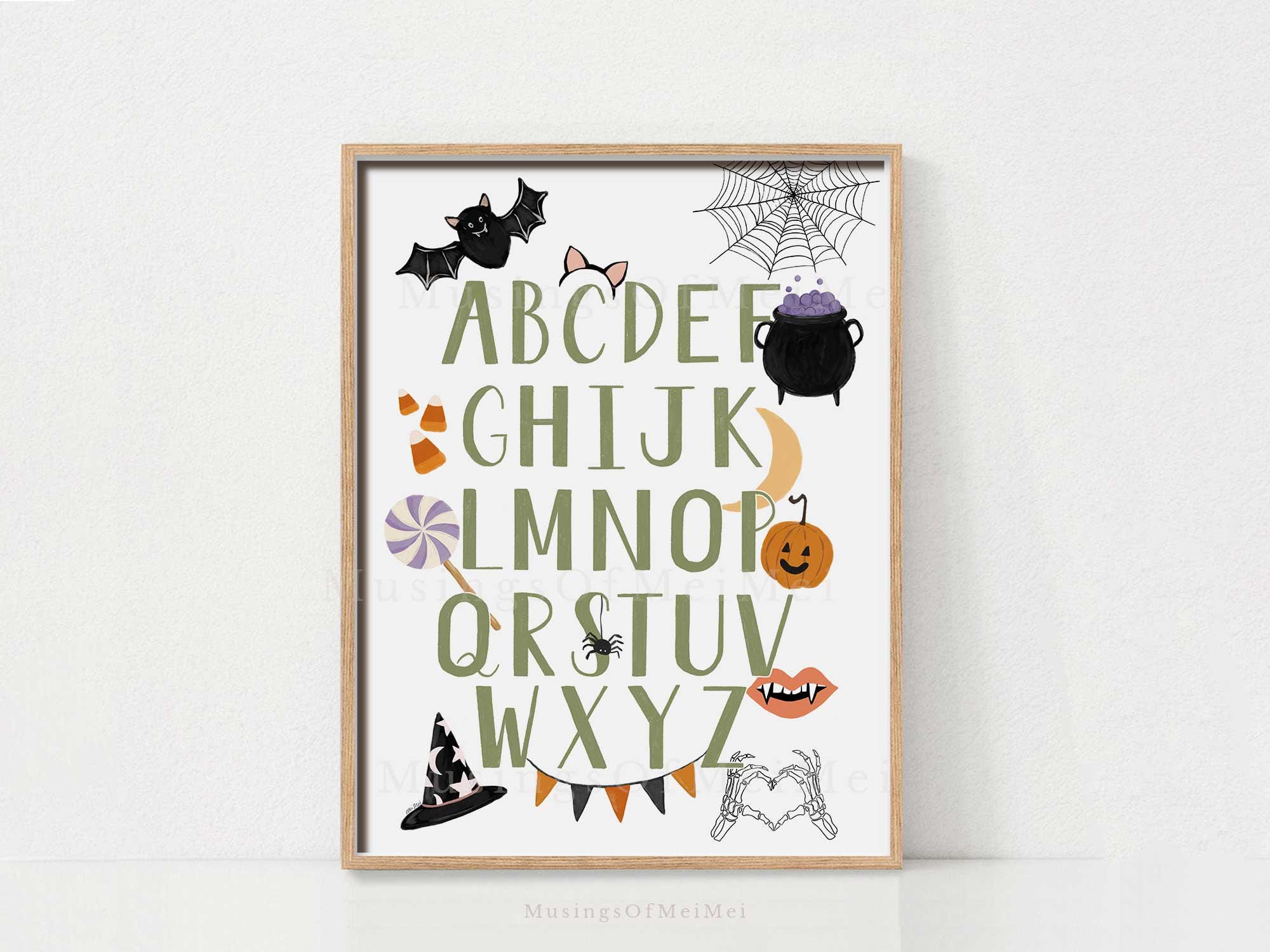 Halloween Alphabet and Numbers Printable Art, Halloween Wall Decor for ...