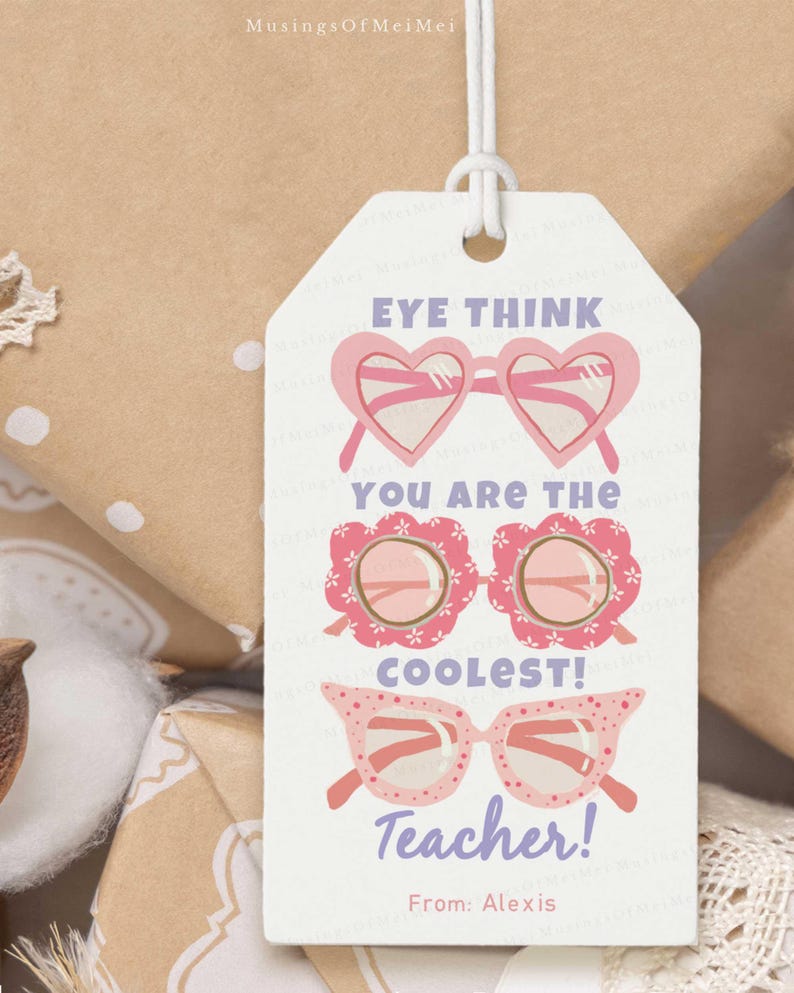 Coolest Teacher Editable Gift Tag, Cute Pink Sunglasses Favor Tag ...