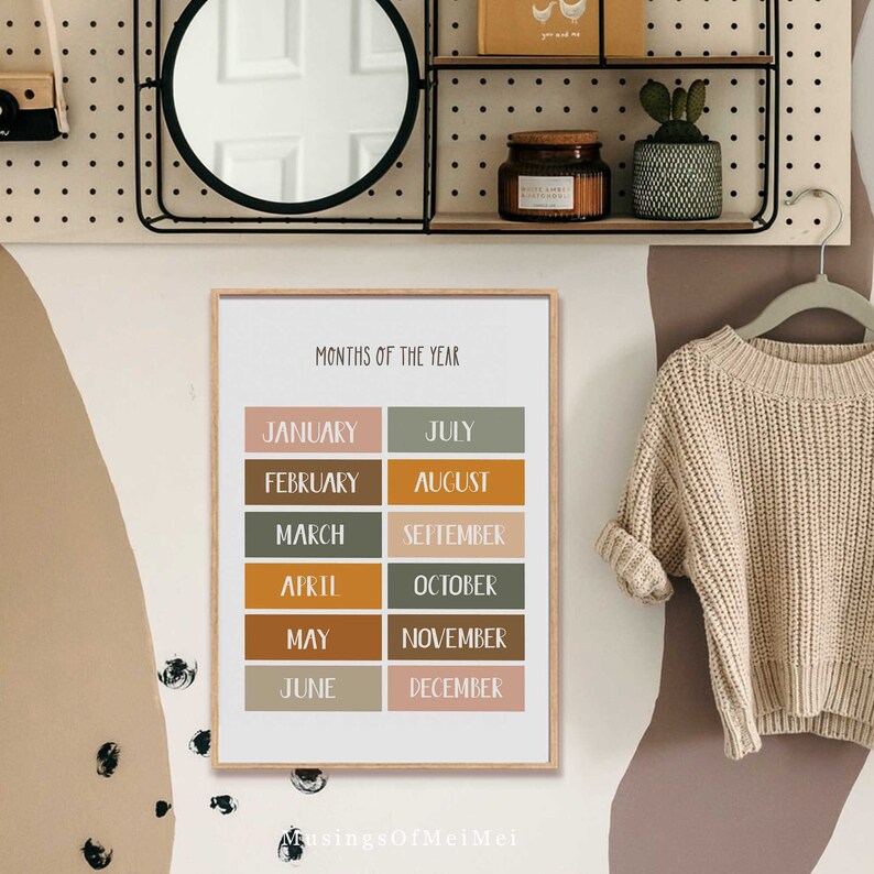 Months of the Year Educational Print Boho Nursery Print | Etsy