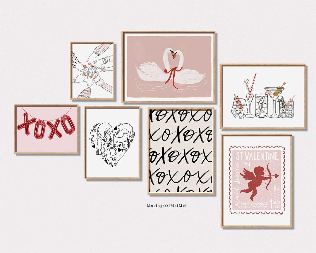Valentine's Day Gallery Wall Art Set, Set of 7, Romantic Printable ...