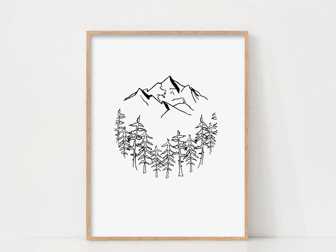 Forest Print, Line Art Forest, Minimalist Line Art Forest, Wanderlust ...