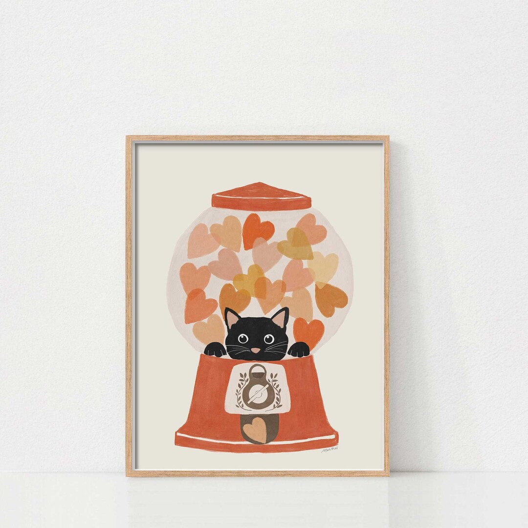 Cat in Candy Machine Art, Black Cat Print, Nursery Wall Art, Printable ...