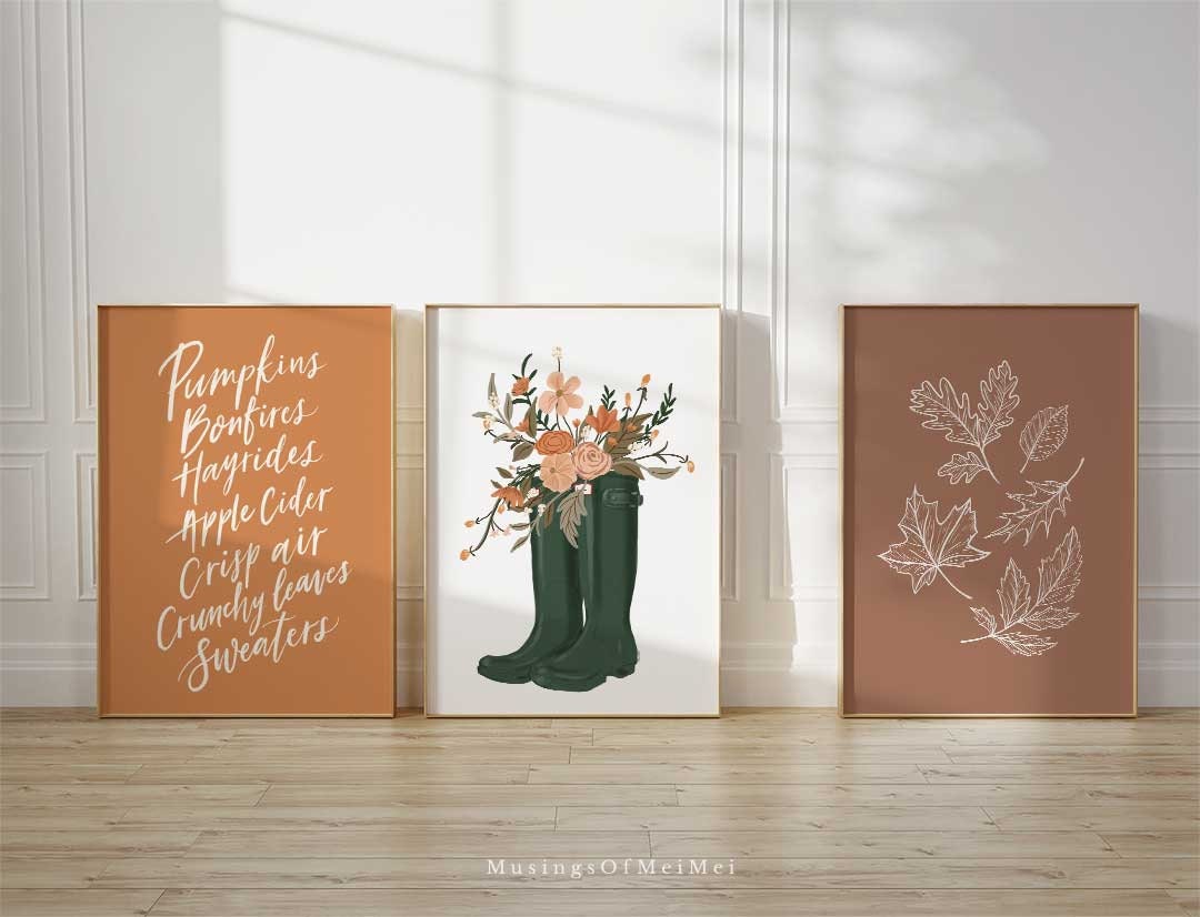 Autumn Printable Wall Art Set of 14, Fall Themed Decor, Fall Pumpkins ...