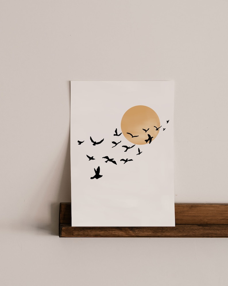 Sunset Print Flying Birds Poster Abstract Print Printable | Etsy