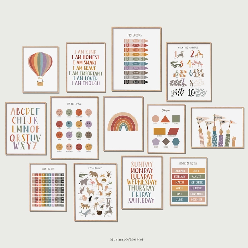 Rainbow Nursery Art, Set of 13 Prints, Printable Wall Art, Rainbow ...
