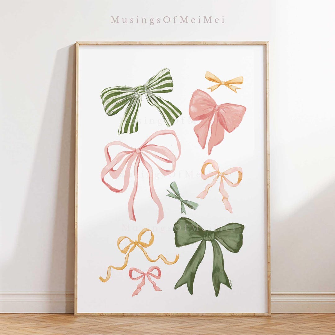 Bow Art Print for Nursery Decor, Pink Bow Wall Art, Coquette Room Decor ...