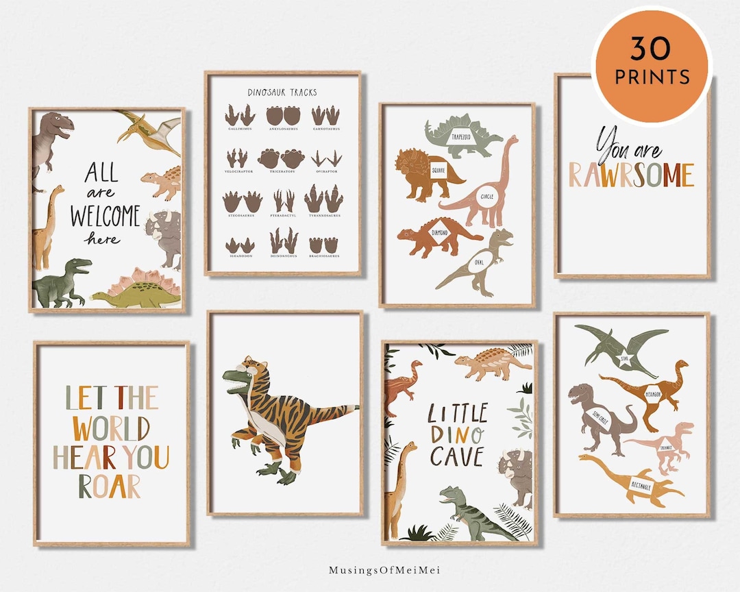 Dinosaur Educational Posters, Set of 30 Prints, Kids Classroom Posters ...