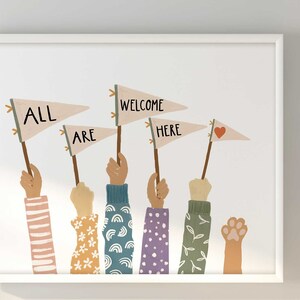 Classroom Art, All Are Welcome Here Printable Wall Art, Diversity ...