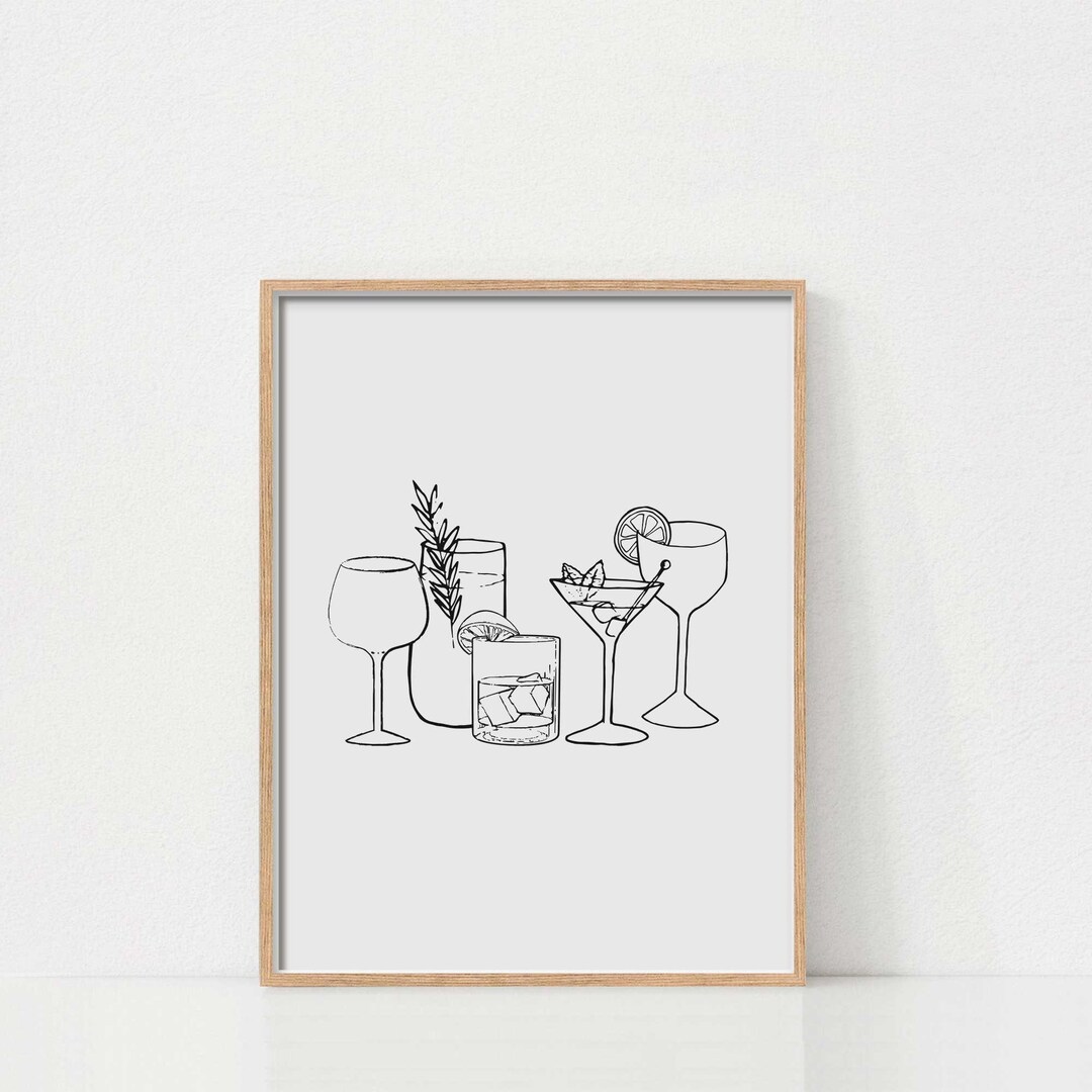 Bar Cart Art, Minimalist Bar Art Print, Black and White Art, Bar Art ...