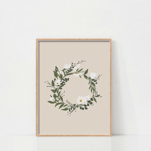 Spring Floral Art Daisy Wreath Print Spring Easter Wall Art - Etsy