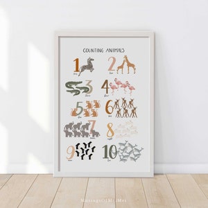 Animal Alphabet and Numbers Posters, Set of 2, Printable Wall Art, Boho ...