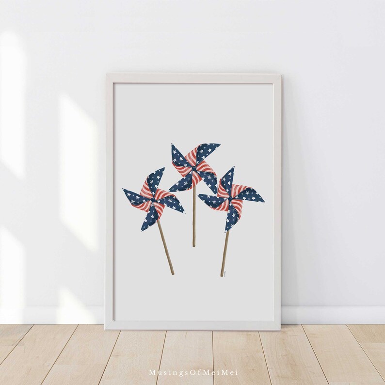 Watercolor Pinwheel Art Print 4th of July Printable | Etsy