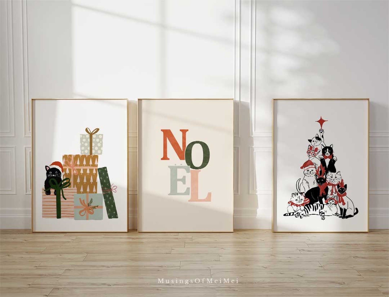 Holiday Cat Decor, Christmas Cat Print, Printable Wall Art, Christmas ...